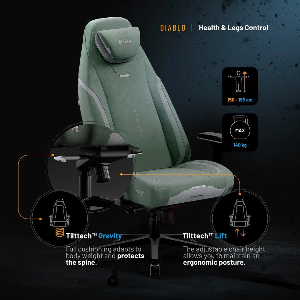Herní křeslo Normal Size, zelený-černý: Diablo X-Eye Prime Gothic Green