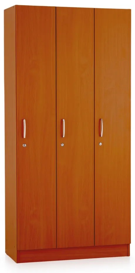 Dřevěná šatní skříňka Visio - 3 oddíly, 90 x 42 x 190 cm, třešeň