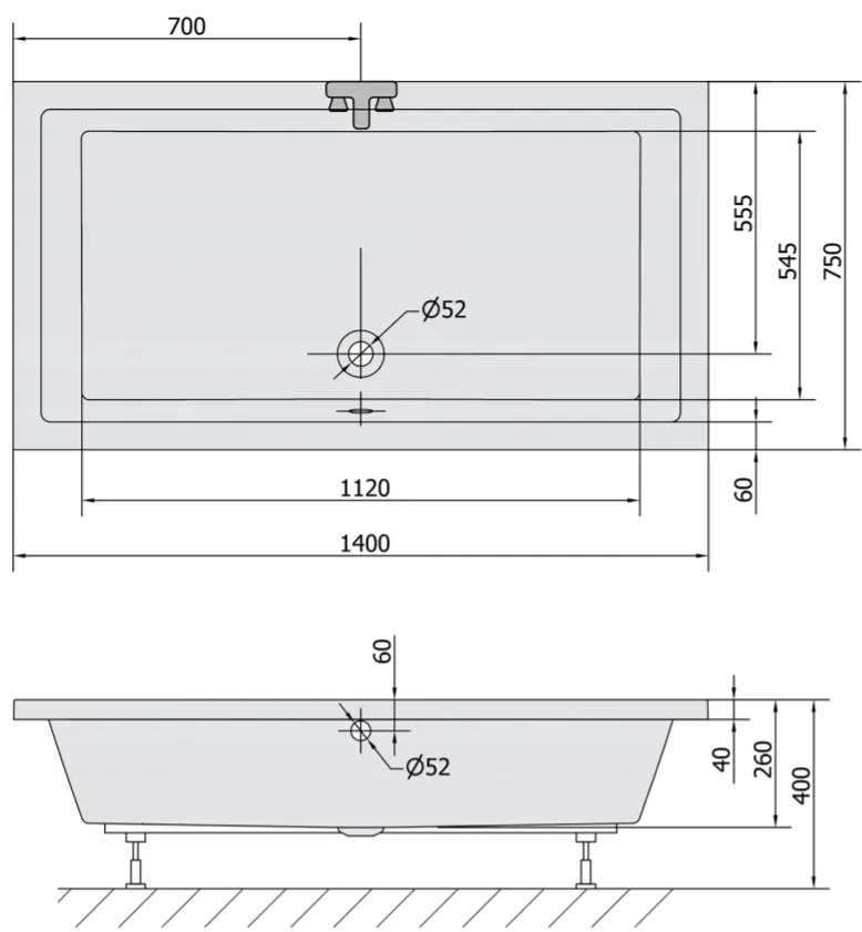 Polysan DEEP hluboká sprchová vanička, obdélník 140x75x26cm, bílá, 72947