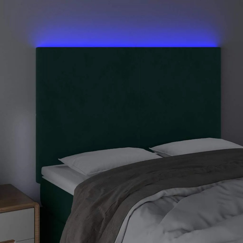 Čelo postele s LED tmavě zelená 144x5x118/128 cm samet 3122195