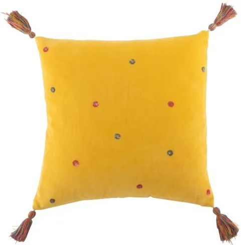 Žlutý polštář s puntíky a střapci - 45*45 cm