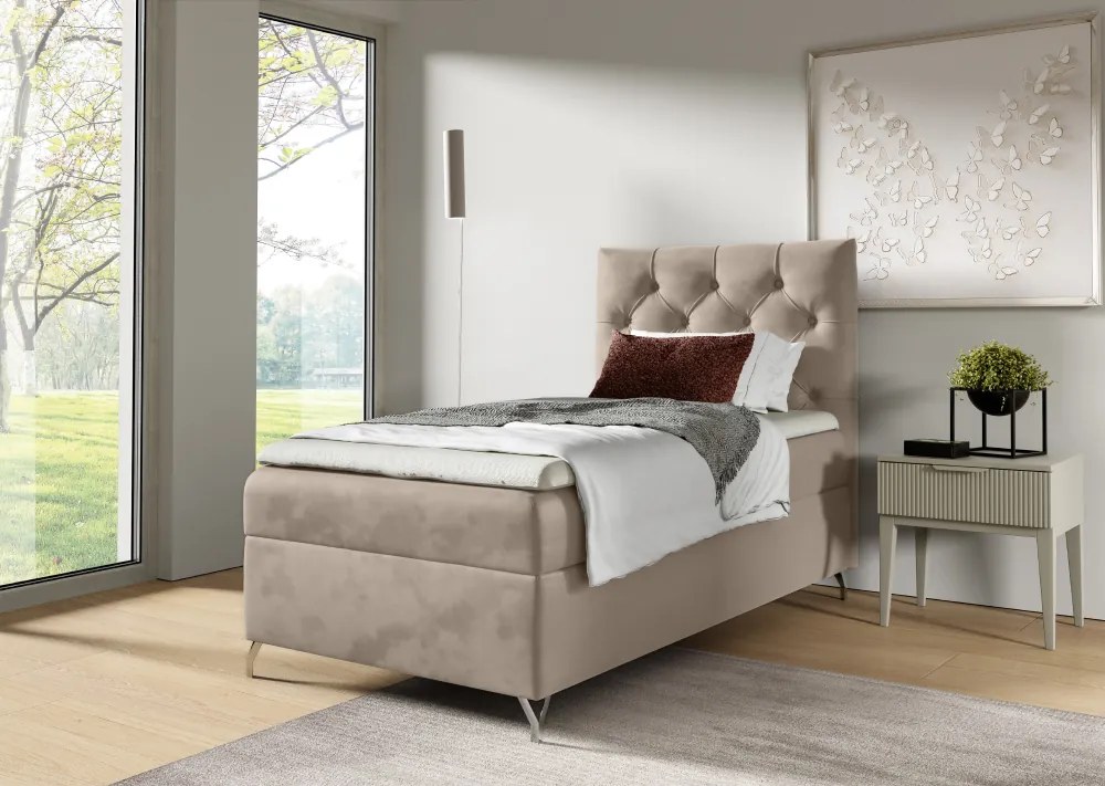 Boxspringová postel, 90x200, béžová látka Velvet, pravá, GULIETTE + dárek