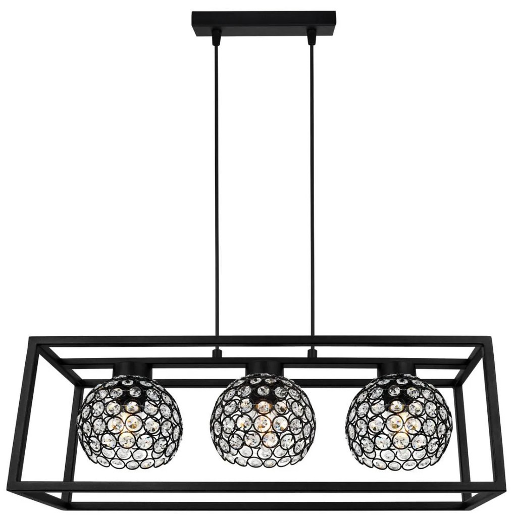 Závěsné svítidlo Crystal Cage, 3x černé křišťálové stínítko v kovovém rámu