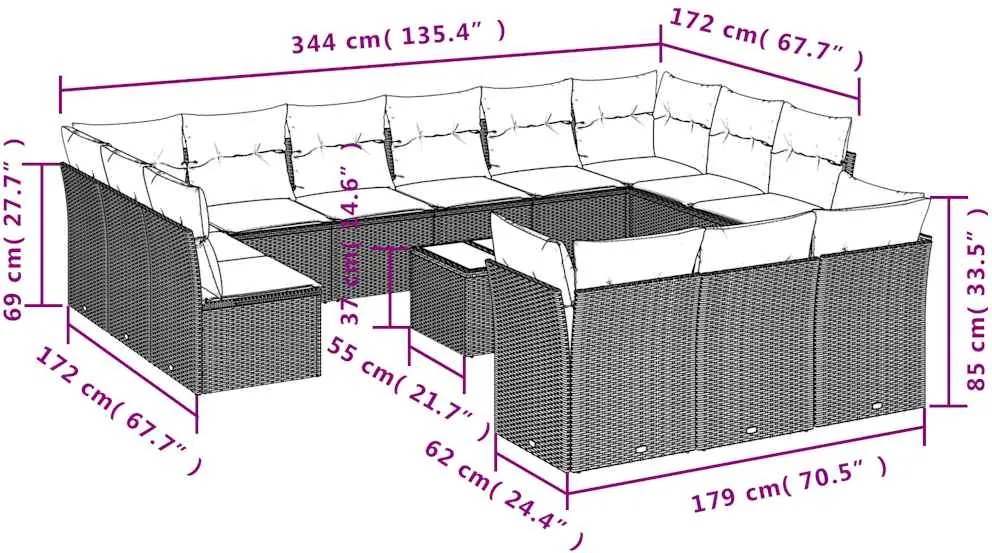 14dílná zahradní sedací souprava s poduškami černá polyratan 3218455