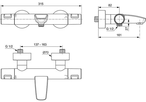 Ideal Standard Cerathem T25 Vanová termostatická baterie, černá mat A7544XG