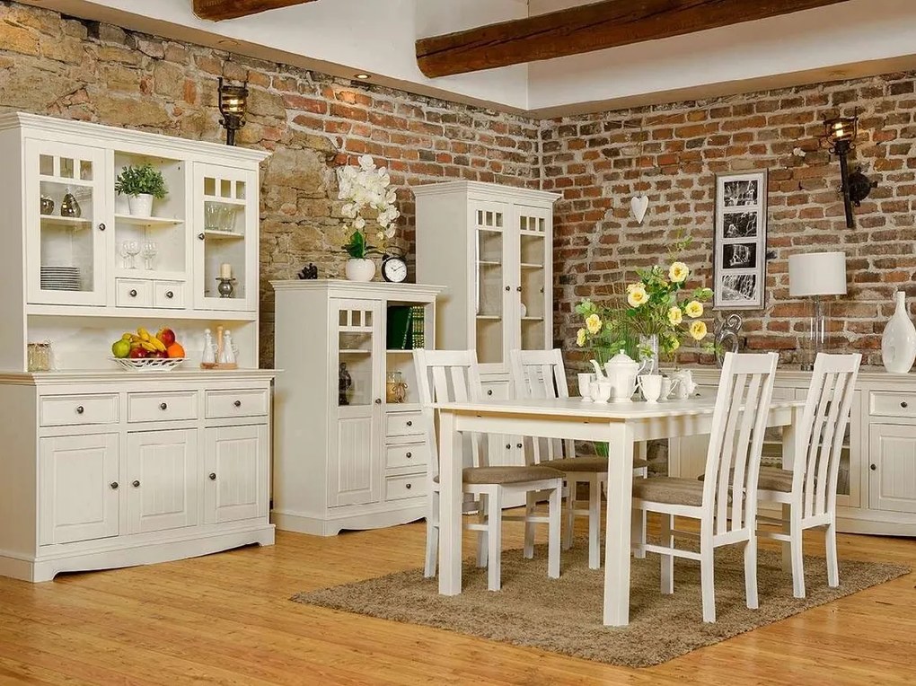 Bílý nábytek Třídveřová dřevěná komoda Belluno Elegante, bílá, masiv, borovice