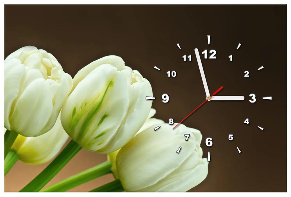 Gario Obraz s hodinami Nádherné bílé tulipány Rozměry: 60 x 40 cm