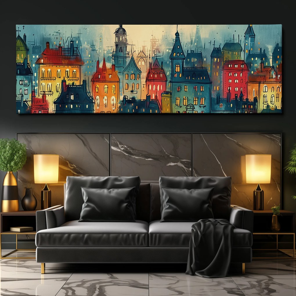 Obraz na plátně - Věže, střechy, Vinohrady FeelHappy.cz Velikost obrazu: 120 x 40 cm