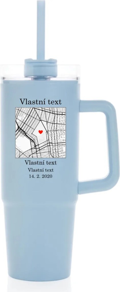 Personalizovaná cestovní termoska s průhledným víčkem s mapou