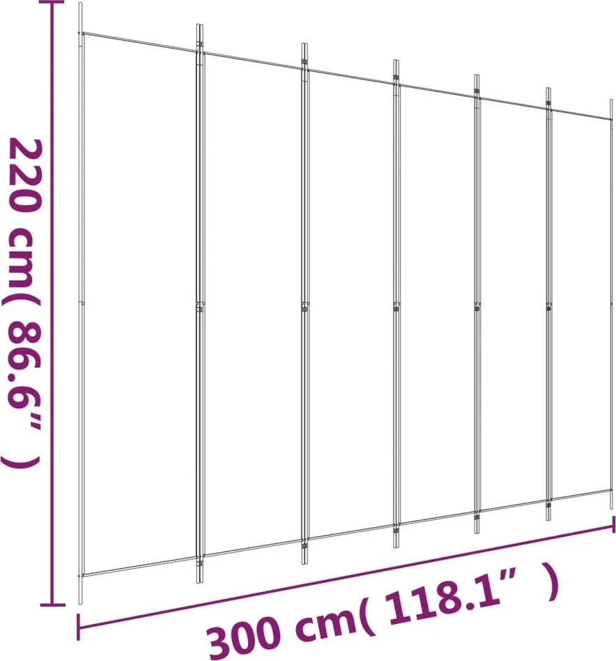 vidaXL 6dílný paraván 300 x 220 cm textil [350206] Barva: Bílá