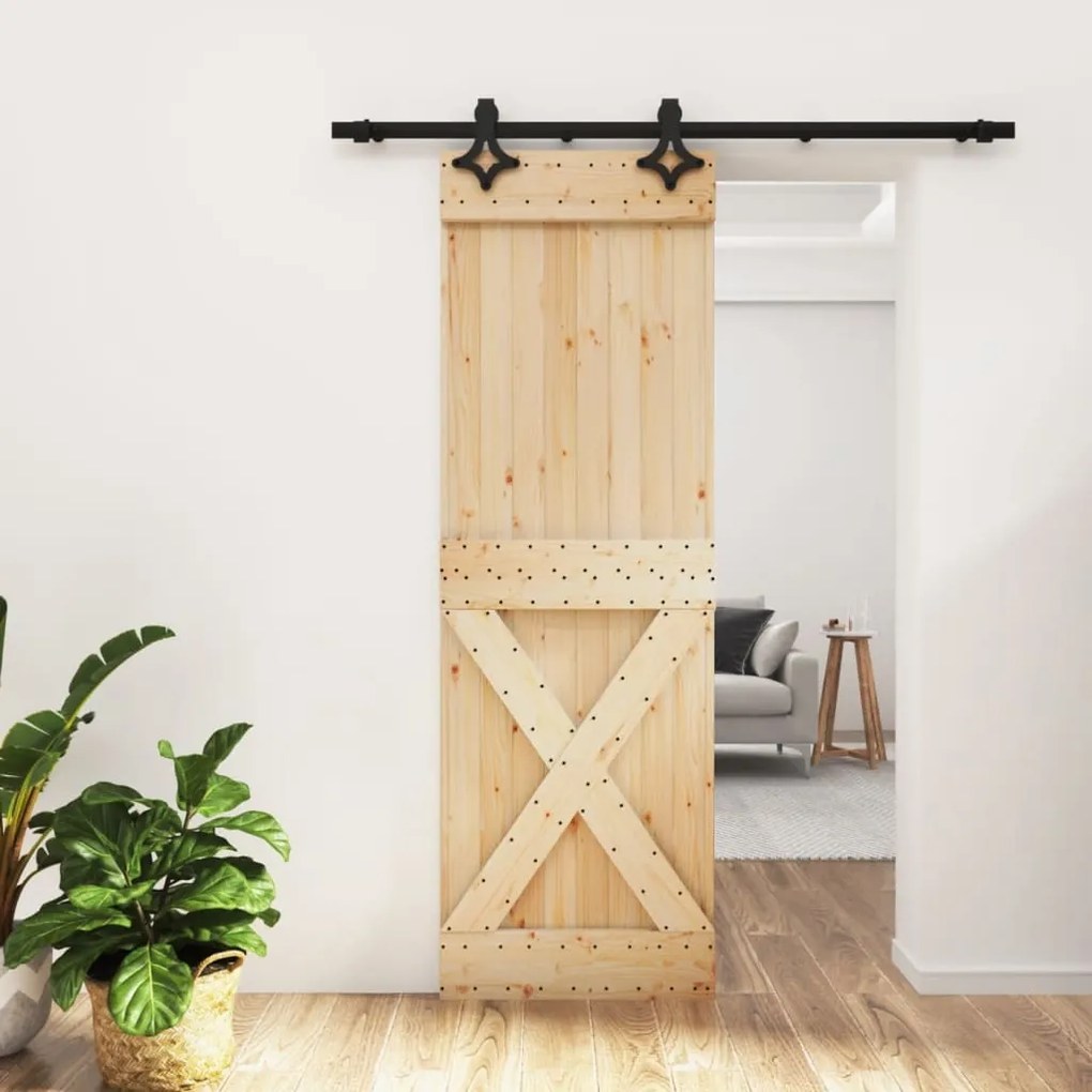 Posuvné Dveře S Kováním 70 X 210 Cm Masivní Borové Dřevo