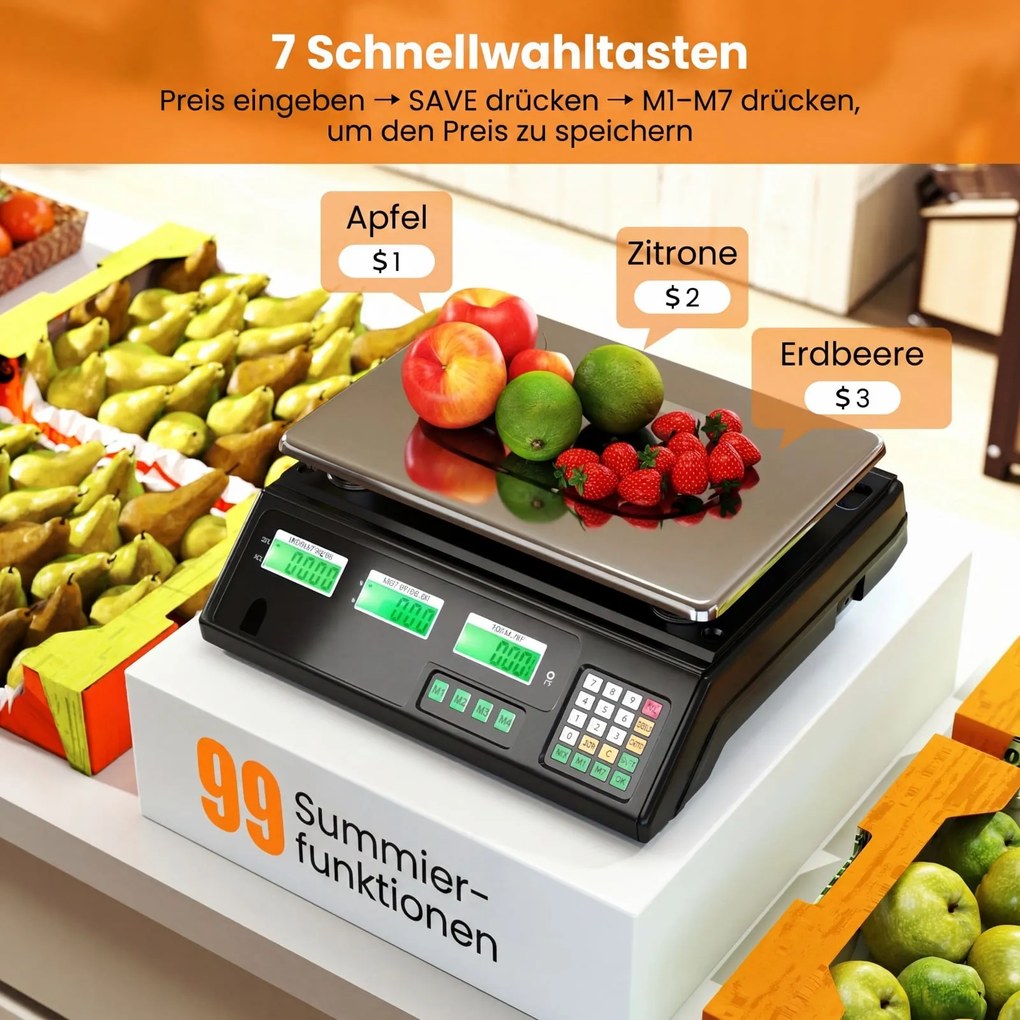 Costway 40 kg Digitální obchodní váhy Potravinové váhy s kalkulací ceny vyrobené