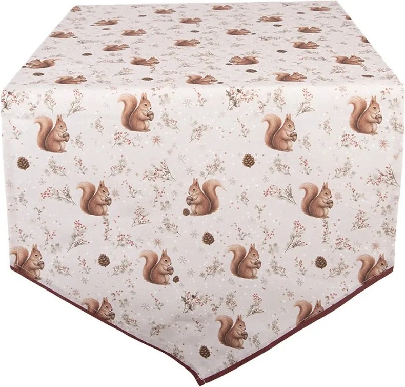 Béžový látkový běhoun s veverkami Tiny Squirrel - 50*160 cm