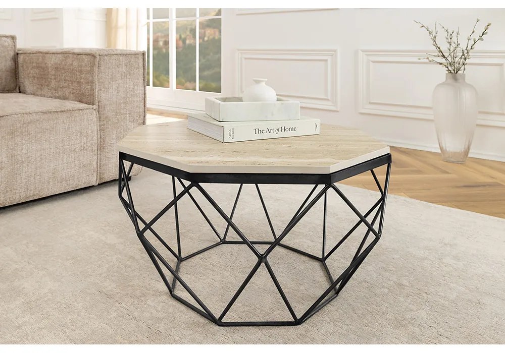 Massive home | Konferenční stolek DIAMOND 69 CM travertin černý podstavec