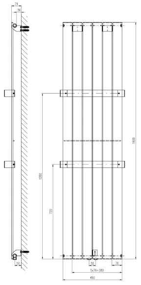 Sapho - Koupelnový radiátor COLONNA 910W/230V 45x180 cm stříbrná
