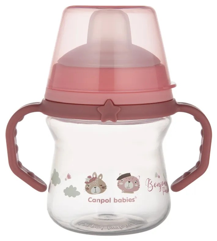 Canpol babies Hrneček se silikonovým pítkem FirstCup BONJOUR PARIS 150ml růžový