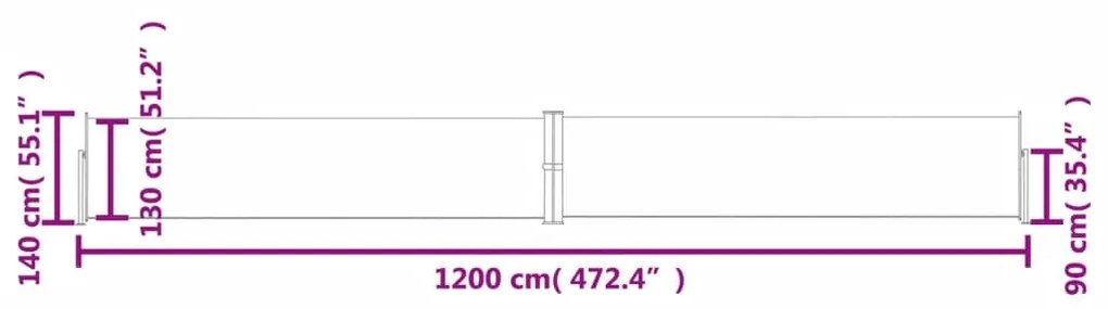 vidaXL Marketos Zatahovací boční markýza / zástěna 140 x 1200 cm červená