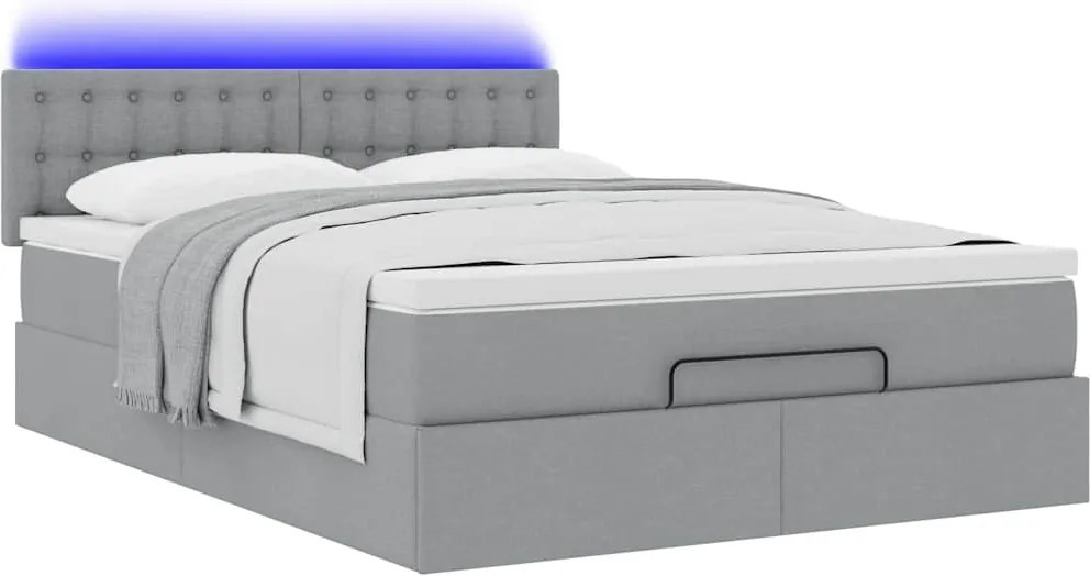 Osmanská postel s matrací & LED světle šedá 140x190 cm látka 3312471