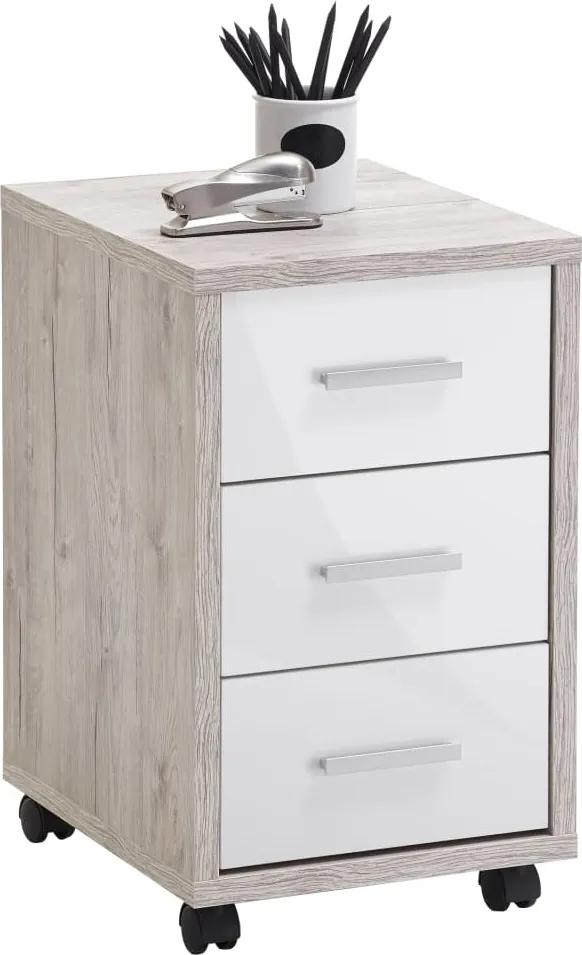FMD Mobilní skříňka se zásuvkami betonová a bílá s vysokým leskem [429442] Barva: artisan oak brilliant white