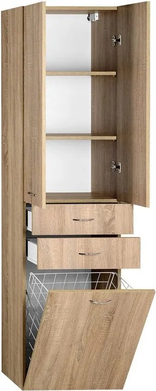 Aqualine Aqualine, ZOJA/KERAMIA FRESH skříňka vysoká s košem 50x184x29cm, dub platin, 51295