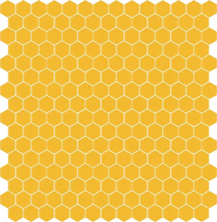Hisbalit Obklad skleněná žlutá Mozaika 231A MAT hexagony  hexagony 2,3x2,6 (33,33x33,33) cm - HEX231AMH