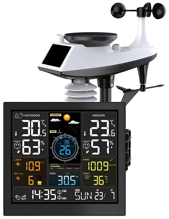 SOLIGHT Profesionální smart WIFI meteostanice s budíkem