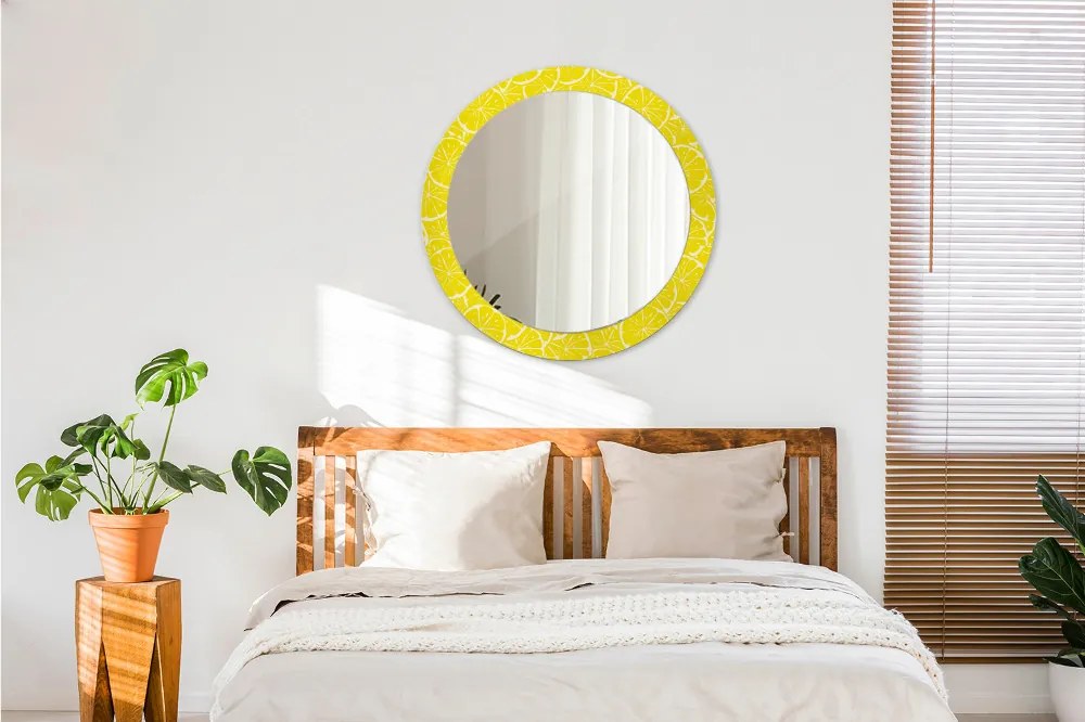 Kulaté dekorativní zrcadlo Citronový vzor fi 80 cm