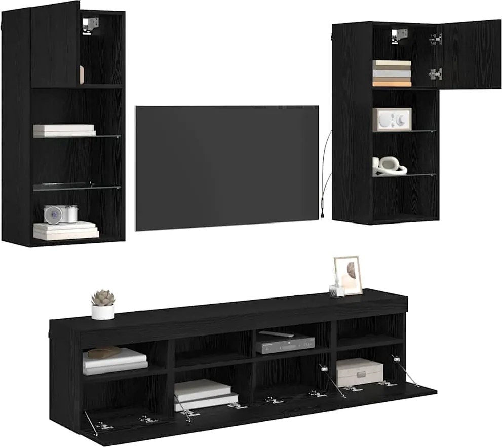 TV nástěnné jednotky s LED 5 ks Černý dub kompozitní dřevo 3402982