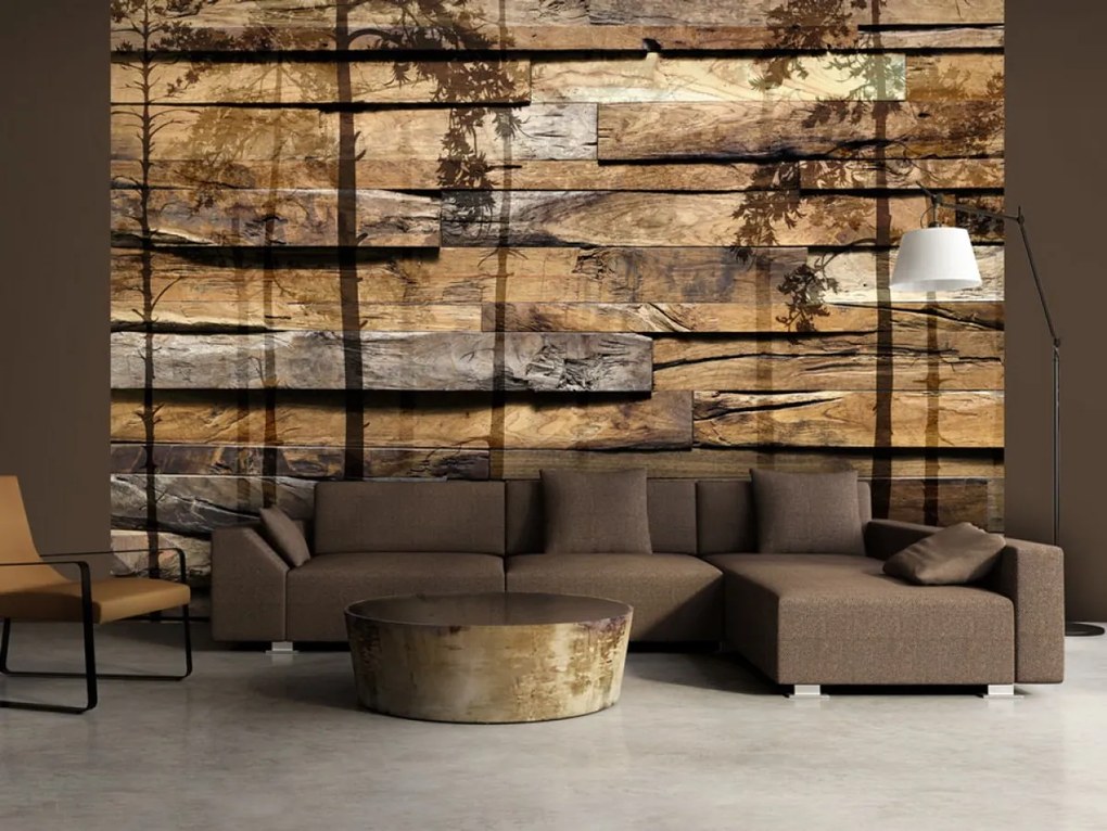 Stíny stromů ve dřevě (150x105 cm) - Murando DeLuxe