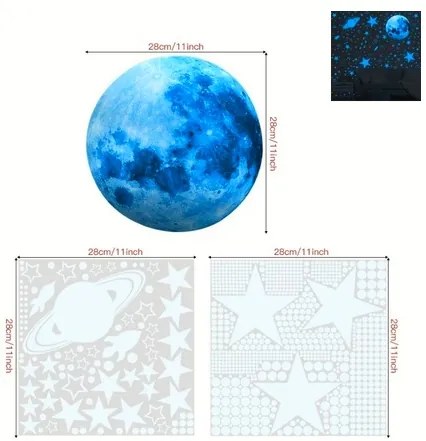 Samolepky na zeď - svítící měsíc s hvězdami Varianta: set G - modrá sada