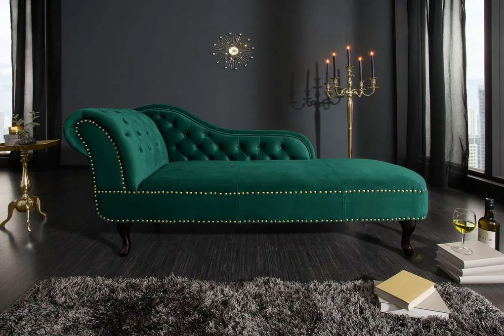 Designová lenoška Chesterfield zelený samet