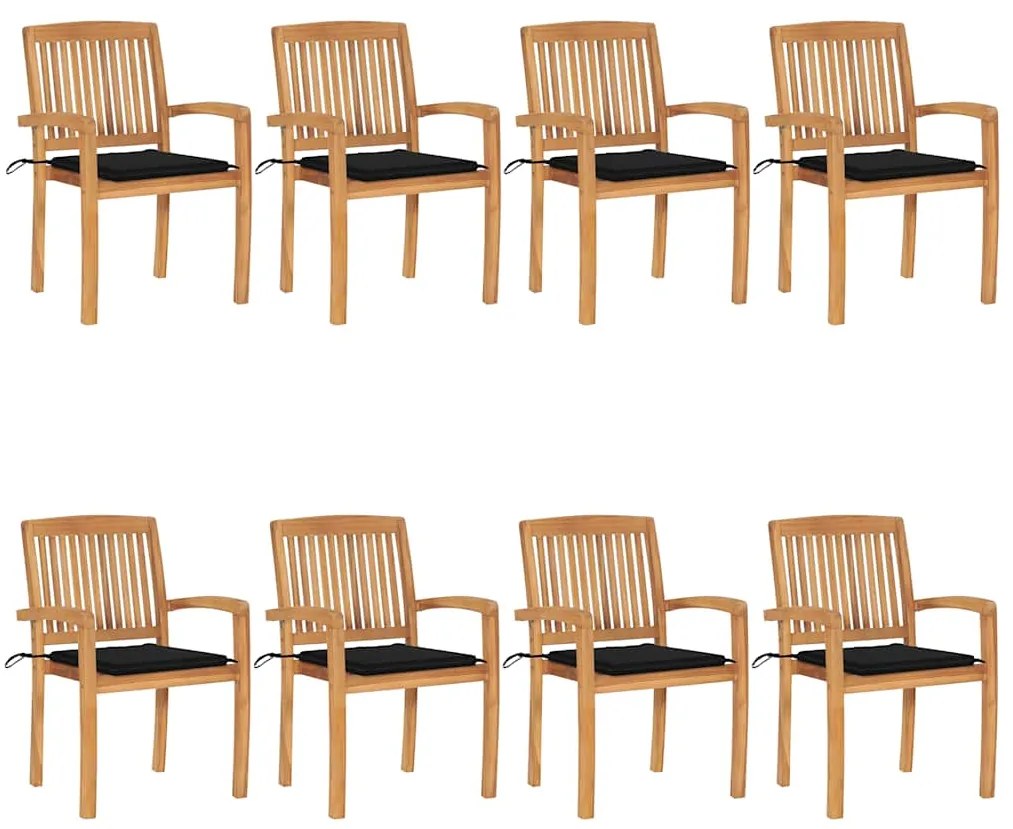 Stohovatelné zahradní židle s poduškami 8 ks masivní teak 3073247