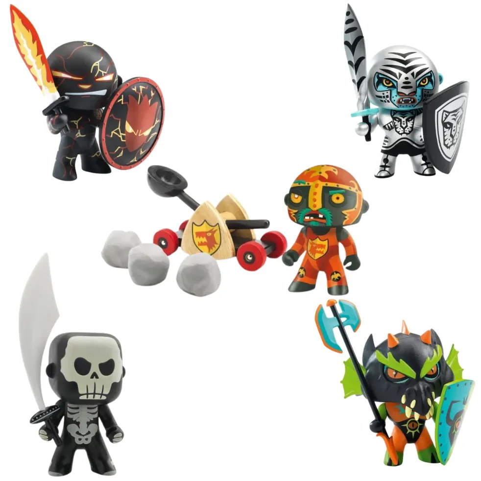 Balíček Arty Toys velký - rytíři Baldy & katapult & Volcano & Skully & Drack & Furious