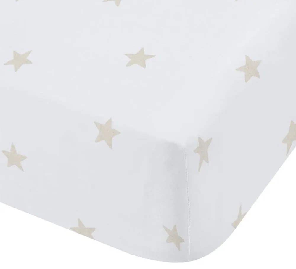 Bílé/béžové napínací bavlněné dětské prostěradlo na jednolůžko 90x190 cm Mini Star & Stripes – Bianca