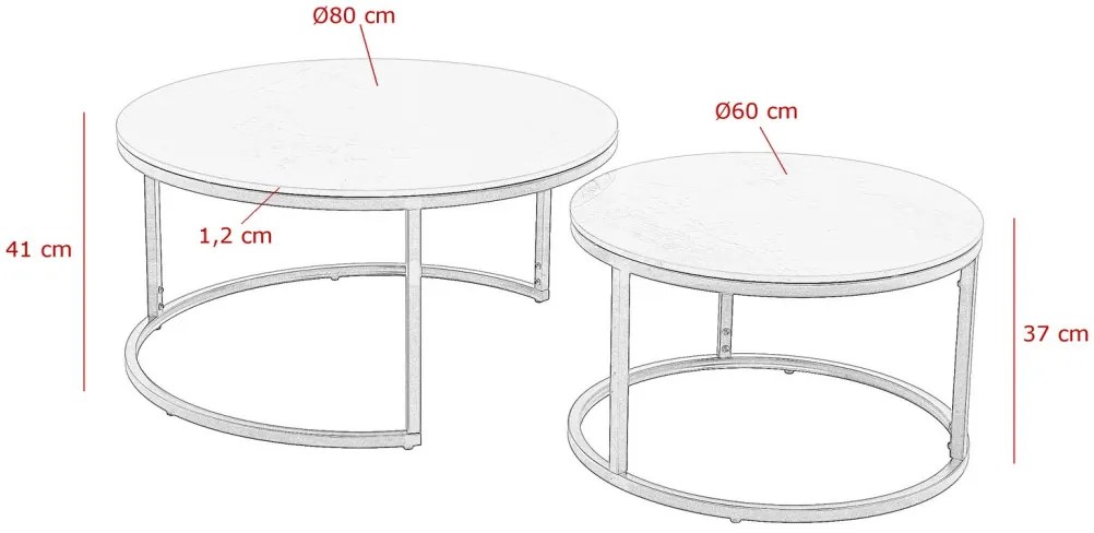Sada 2 kulatých stolků Luis, 80 cm/60 cm, šedá imitace mramoru