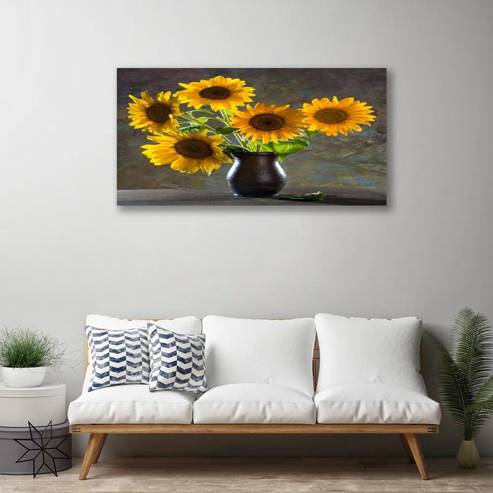 Obraz na plátně Slunečnice Váza Rostlina 125x50 cm