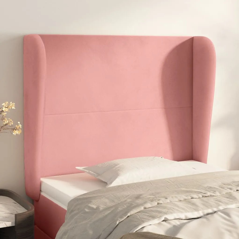 Čelo postele typu ušák růžové 83 x 23 x 118/128 cm samet 3117723