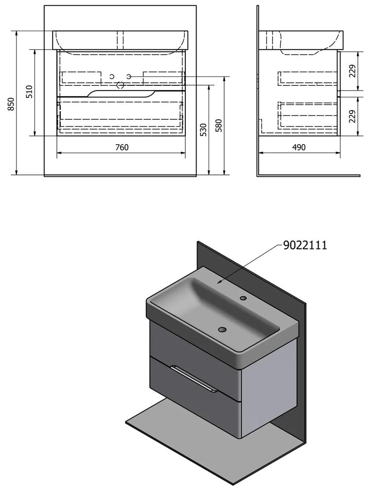 Sapho MEDIENA umyvadlová skříňka 77x50,5x49cm, bílá mat/dub natural - MD082