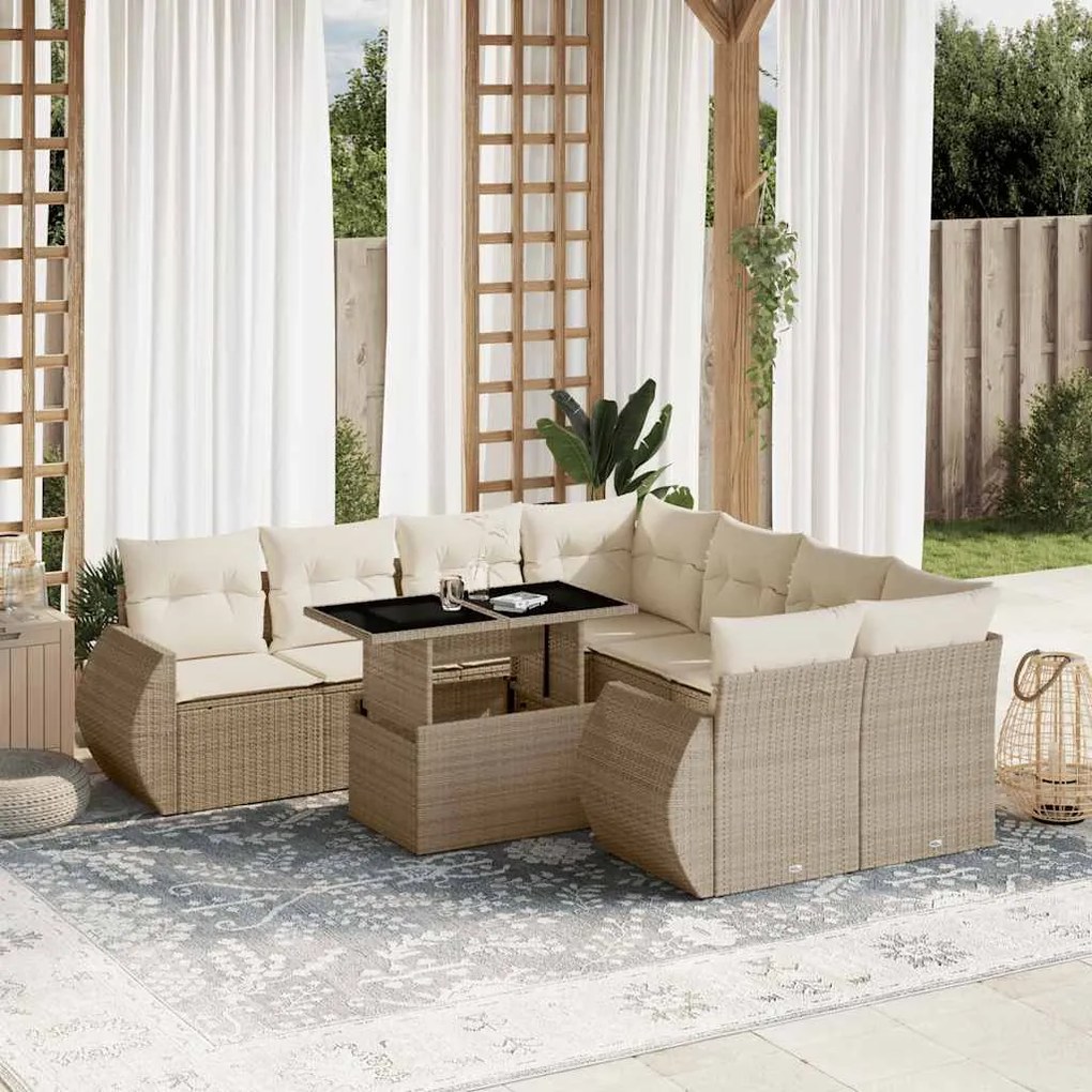 9dílná zahradní sedací souprava s poduškami béžová polyratan 3268428
