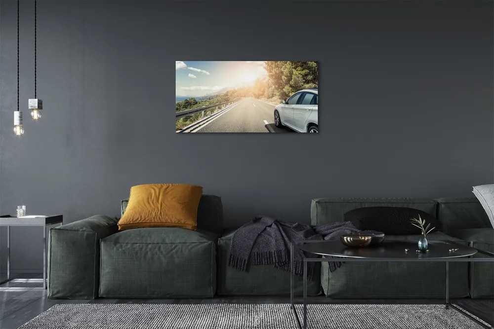 Obrazy na plátně Hory mraky auto silnice strom 100x50 cm