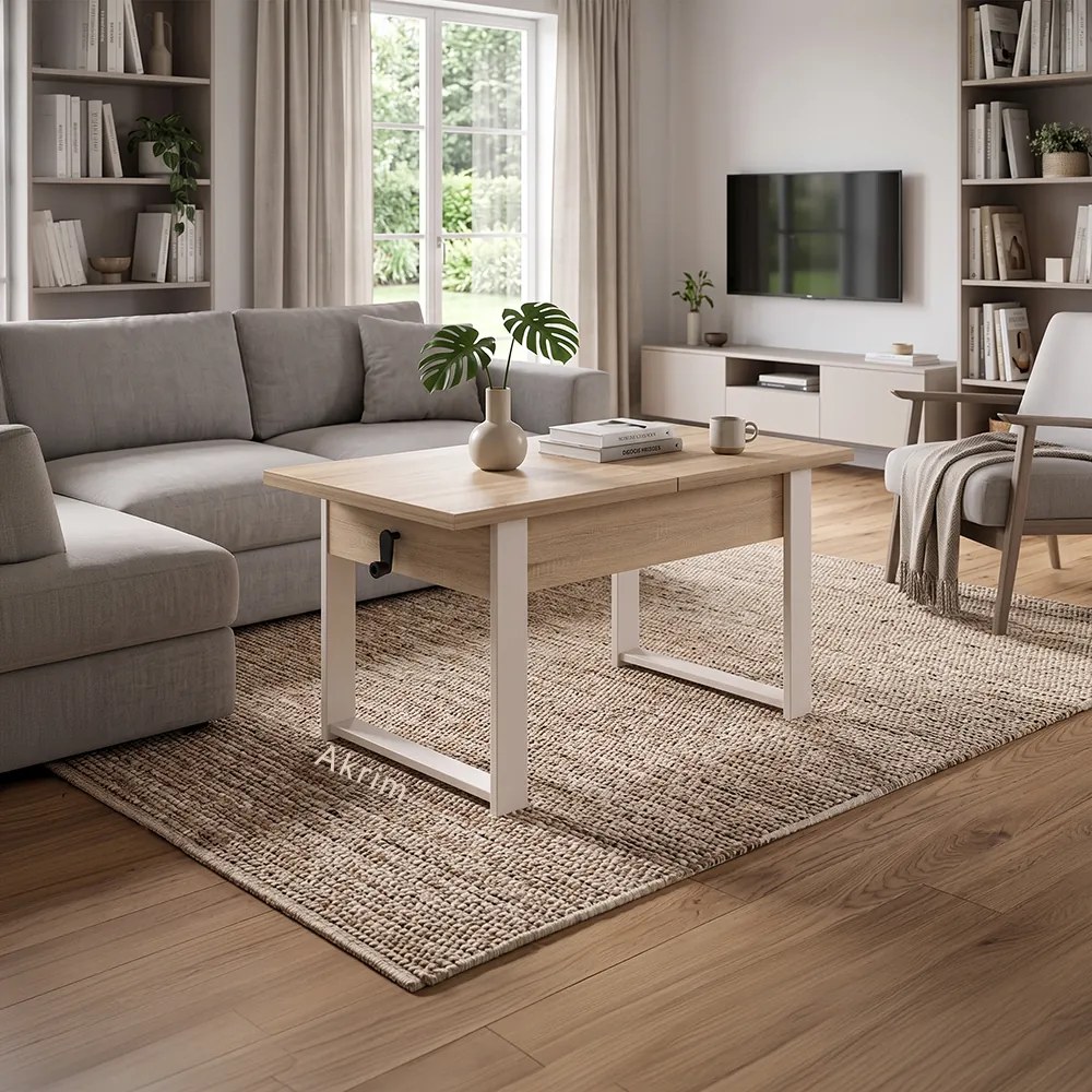 Rozkládací polohovací konferenční stolek HOGO 3v1 | 120-157x62,5-74,5x67 cm | síla horní desky 32 mm | dub sonoma/nohy kašmír