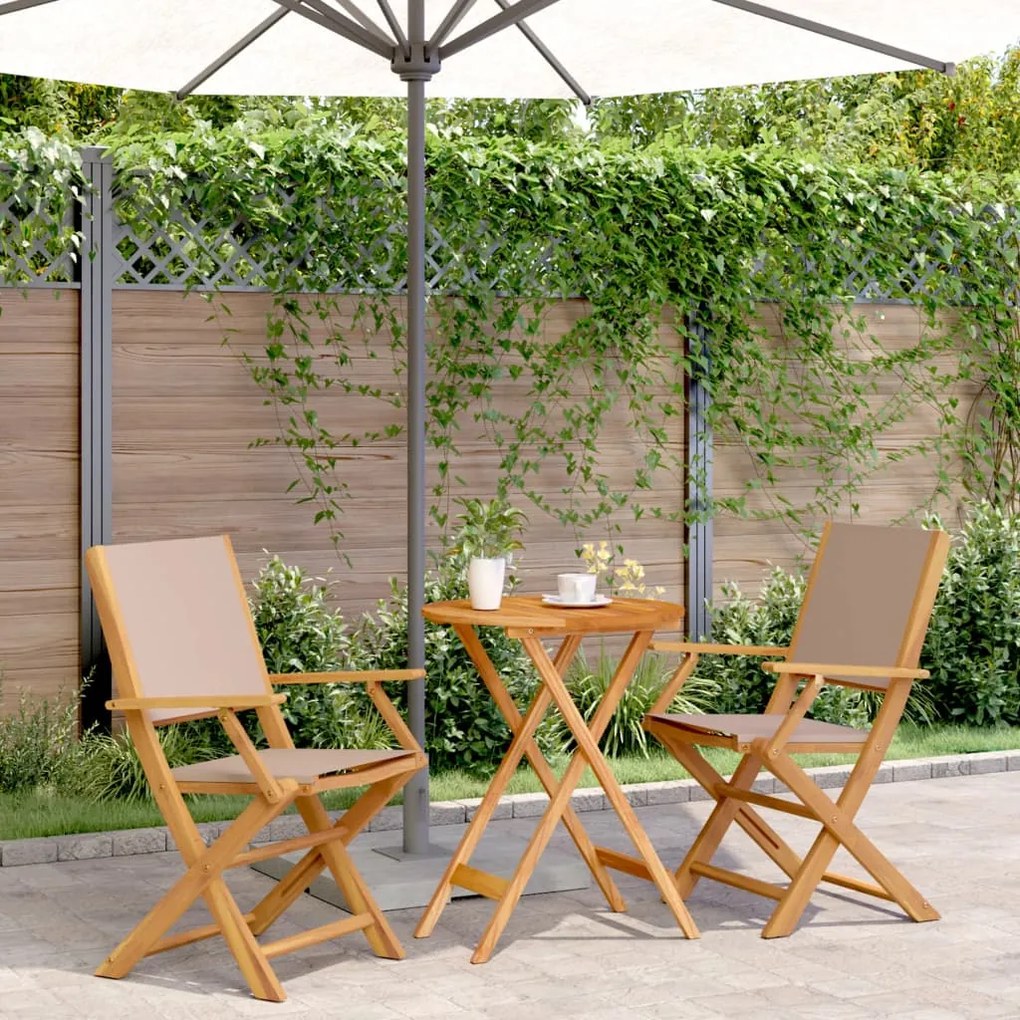 3dílný bistro set taupe textil a masivní dřevo 3281798