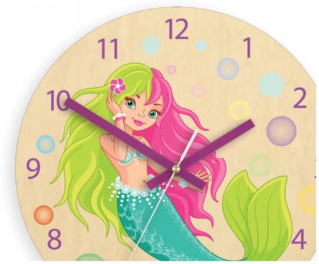 M.Clock Dětské nástěnné hodiny mořská panna 30x30cm barevné