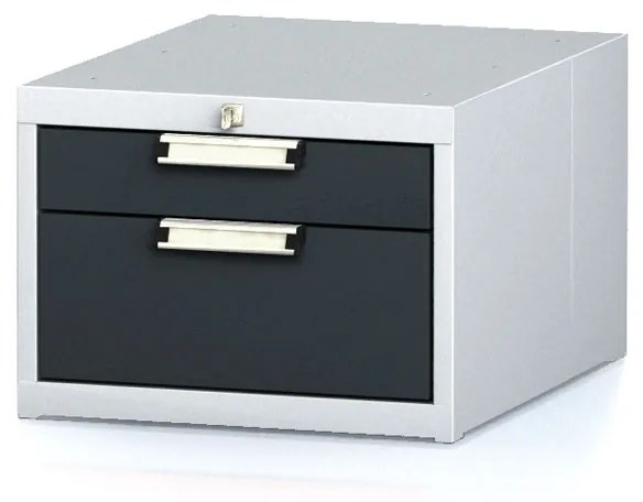 Závěsný dílenský box na nářadí k pracovním stolům MECHANIC, 2 zásuvky, 480 x 600 x 351 mm, antracitové dveře
