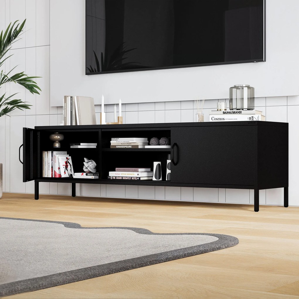 TV stolek kovový široký XL na nožkách, černá, 1700x400x500 mm: ROSARIA