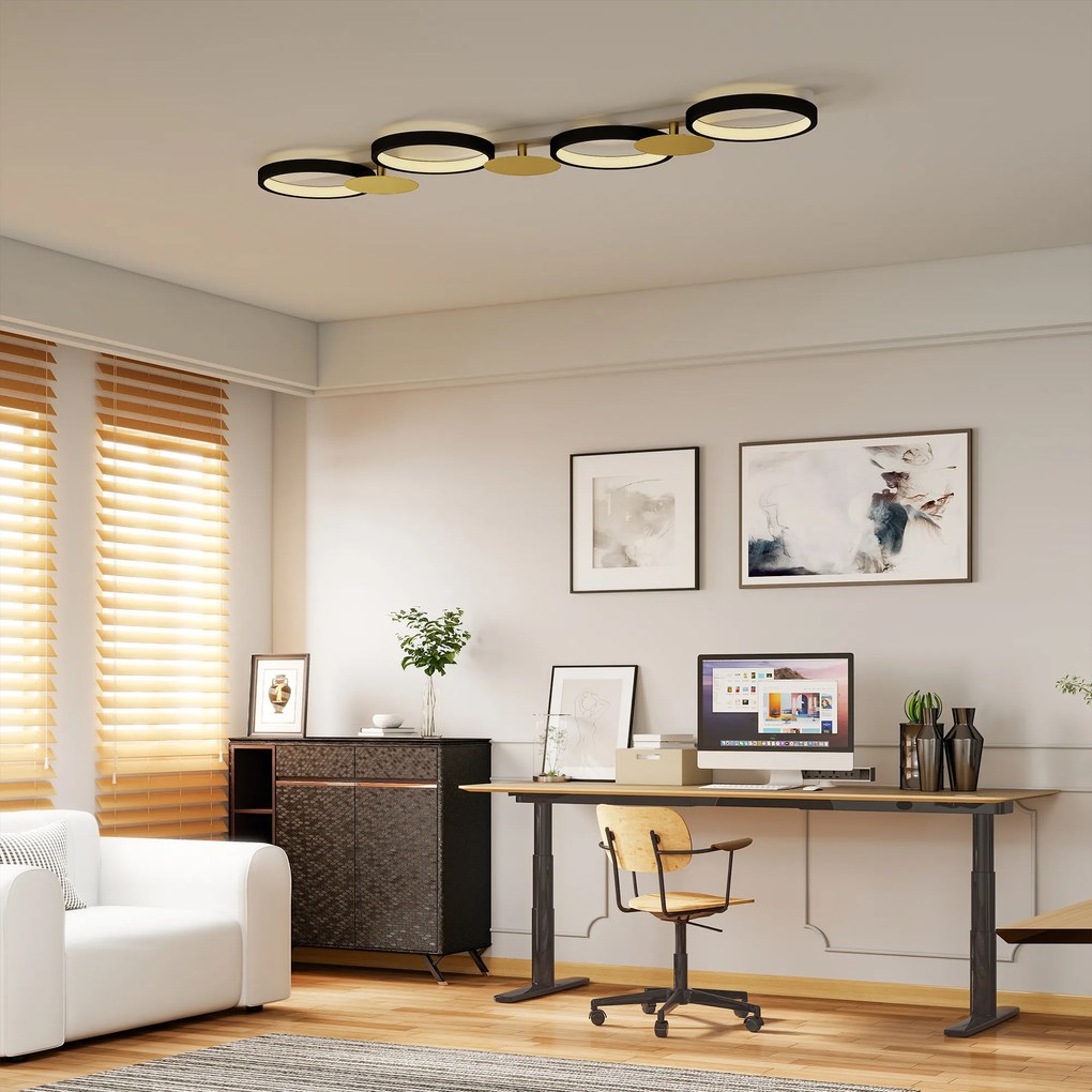 Stropní svítidlo LED 38W 1500LM 3000K-6500K Stropní svítidlo Lampa do obývacího pokoje se 4 žárovkami dálkové ovládání Černá+zlatá
