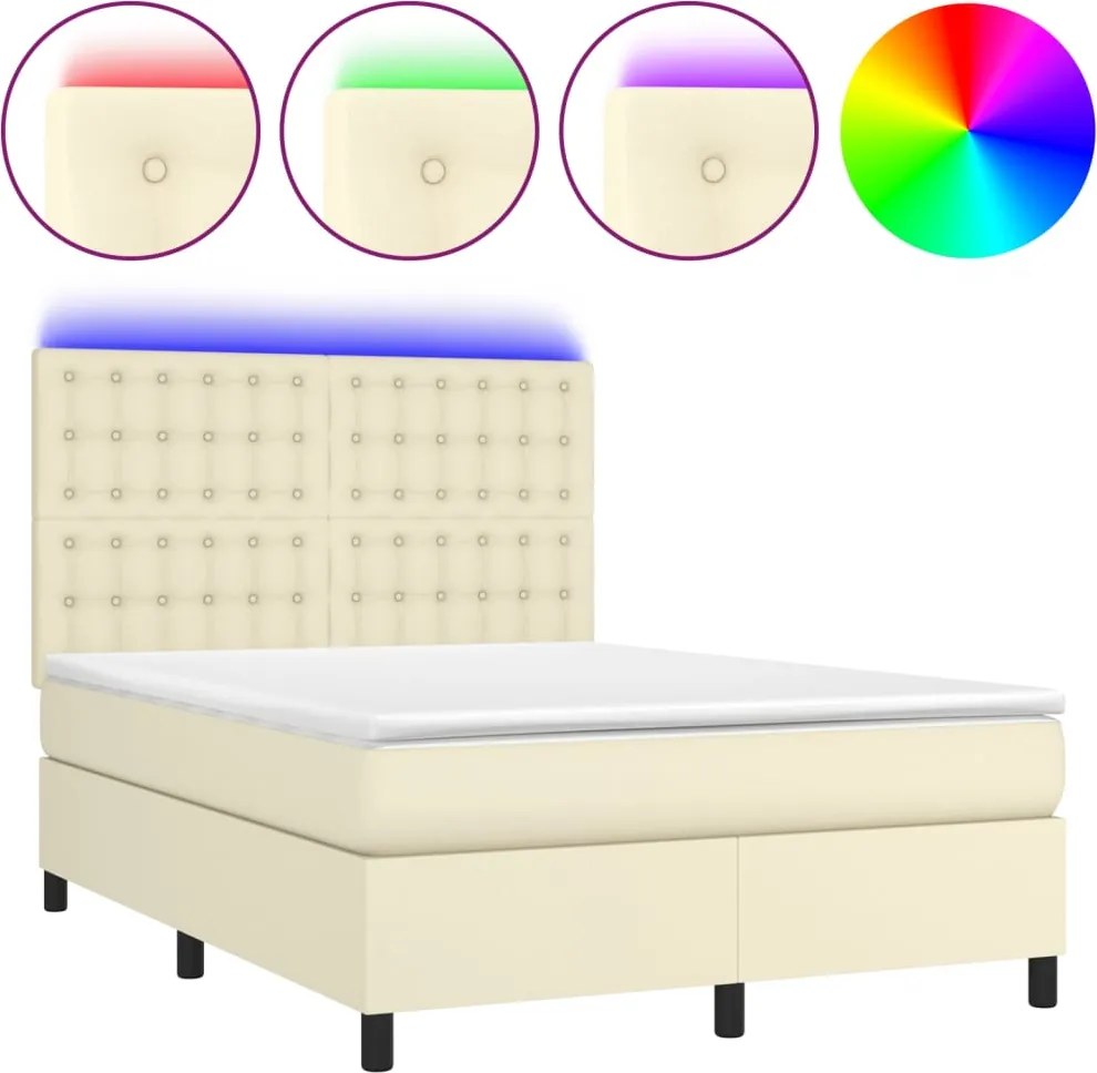 Box spring postel s matrací a LED krémová 140x190 cm umělá kůže 3135941