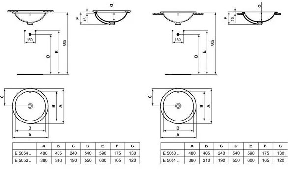 Ideal Standard Connect Umyvadlo zápustné kruh 48 cm E505301