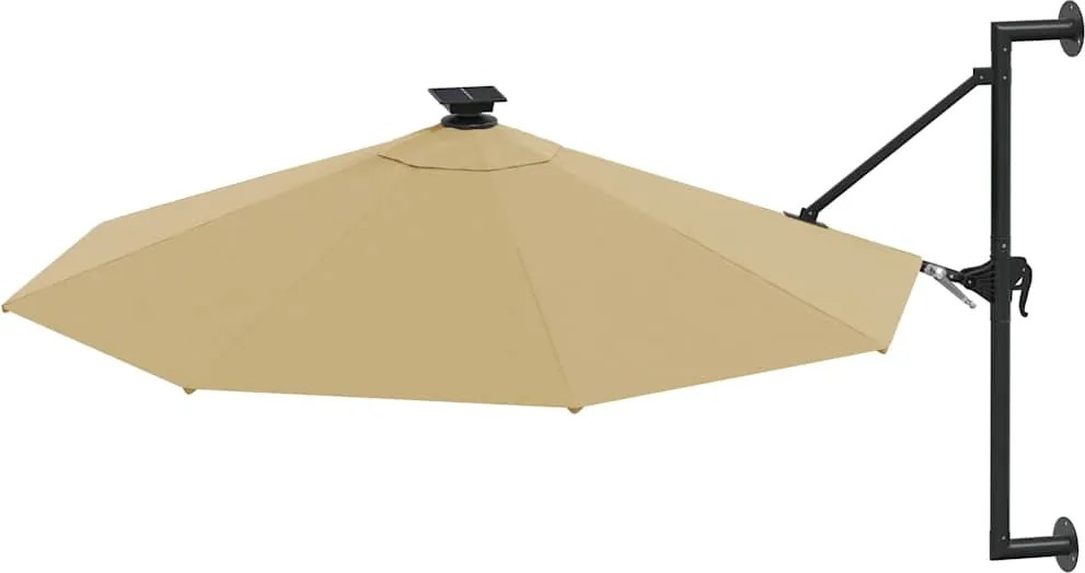 Nástěnný zahradní slunečník s LED 300 cm taupe 312525