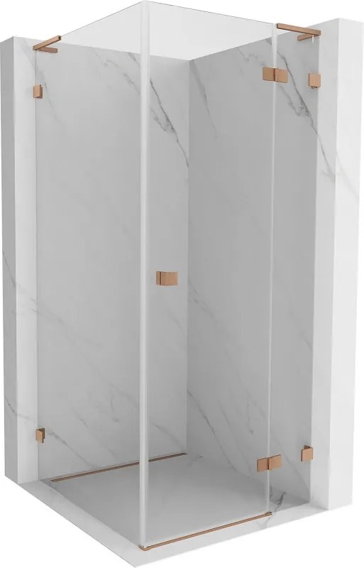 Mexen Lunar, L výklopný sprchový kout pravý 80 x 80 cm, 8mm čiré sklo, profil měděná matná, 834L-080-080-65-00-P